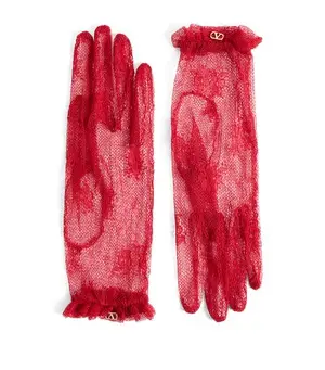 Valentino Garavani Lace Vlogo Signature Gloves - Red