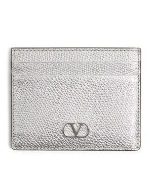 Valentino Garavani Grained Leather Vlogo Signature Card Holder - Metallic