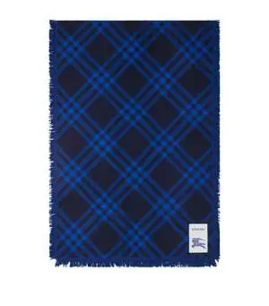Burberry Wool-silk Wide Check Scarf - Blue