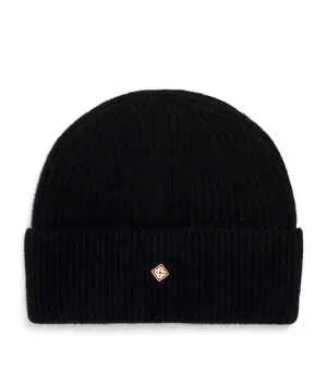 Casablanca Wool Ribbed Beanie - Black