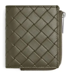 Bottega Veneta Leather Intrecciato Bifold Wallet - Green
