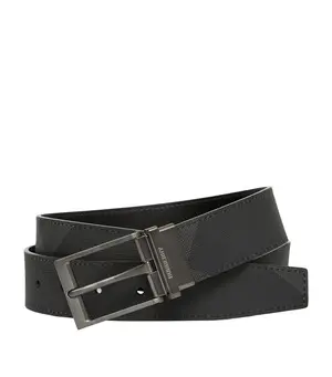 Burberry Leather And Check Reversible Belt - Grey