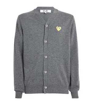 Play Comme Des Garcon Wool Heart Cardigan - Grey