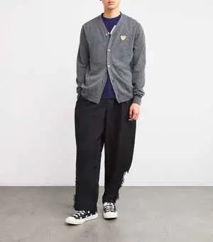 Play Comme Des Garcon Wool Heart Cardigan - Grey