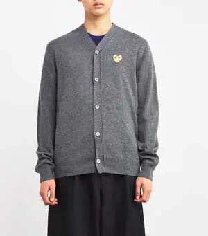 Play Comme Des Garcon Wool Heart Cardigan - Grey