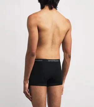 Emporio Armani Stretch-cotton Logo Trunks - Black
