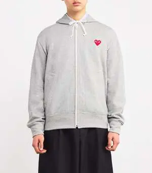 Play Comme Des Garcon Zip-up Heart Hoodie - Grey