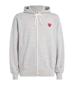 Play Comme Des Garcon Zip-up Heart Hoodie - Grey