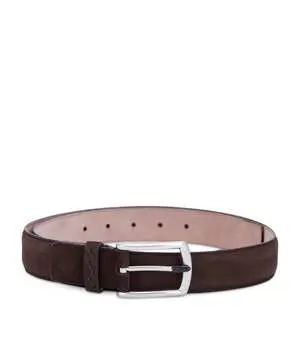 Zegna Suede Triple Stitch Belt Brown