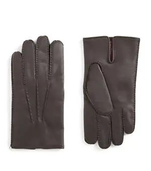 DENTS Leather Gloves With Cashmere Lining - Brown