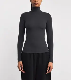 SKIMS Stretch-cotton Jersey Rollneck Top - Black