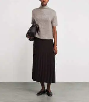 Soft Goat Brushed Cashmere Short-sleeve Sweater - Beige