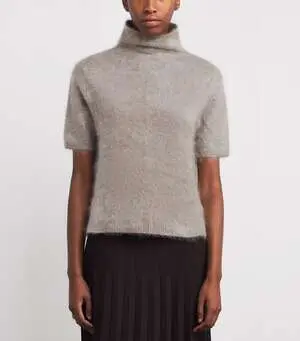 Soft Goat Brushed Cashmere Short-sleeve Sweater - Beige