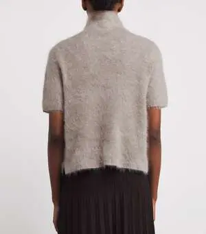 Soft Goat Brushed Cashmere Short-sleeve Sweater - Beige