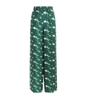 Max Mara Printed Silk Trousers - Green