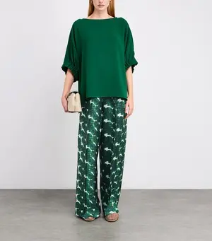 Max Mara Printed Silk Trousers - Green