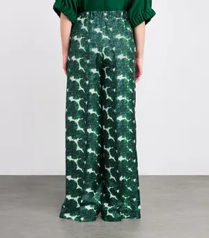 Max Mara Printed Silk Trousers - Green