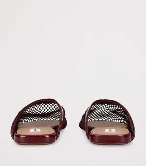Alaïa Flat Fishnet Mules - Burgundy