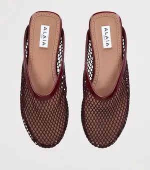 Alaïa Flat Fishnet Mules - Burgundy
