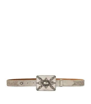 Ralph Lauren Embellished Leather Belt - Silver