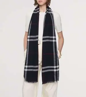 Burberry Wool Wide Check Scarf - Blue