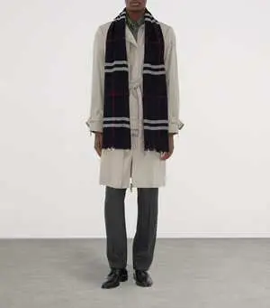Burberry Wool Wide Check Scarf - Blue