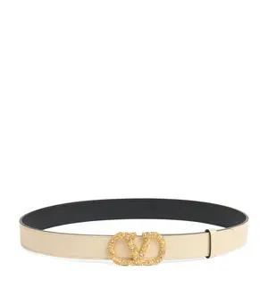 Valentino Garavani Leather Vlogo Signature Belt - Ivory