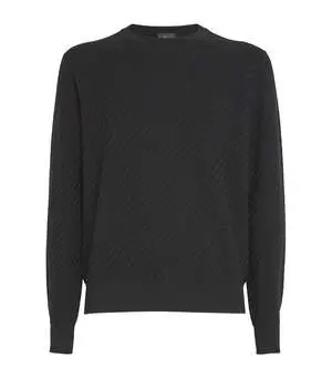Brioni Cotton-silk-cashmere Trama Weave Sweater - Black