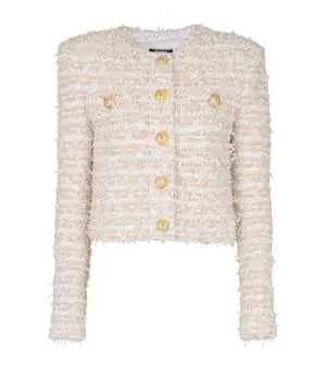 Balmain Cropped Tweed Jacket - Gold