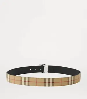 Burberry Leather And Check Reversible Tb Belt - Beige