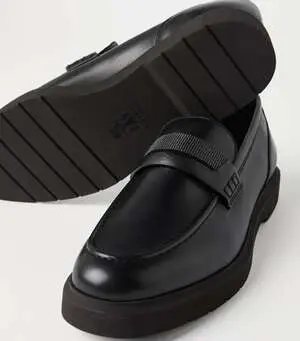 Brunello Cucinelli Leather Penny Loafers With Monili Detailing - Black