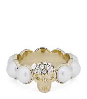 Alexander McQueen Faux Pearl And Skull Ring - Black