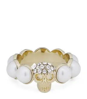 Alexander McQueen Faux Pearl And Skull Ring - Black