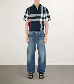 Burberry Cotton Enlarged-check Short-sleeve Shirt - Navy