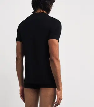 Emporio Armani Stretch-cotton Eagle Logo V-neck T-shirt - Black