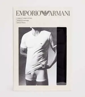 Emporio Armani Stretch-cotton Eagle Logo V-neck T-shirt - Black