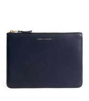 Comme Des Garçons Leather Zipped Pouch - Navy
