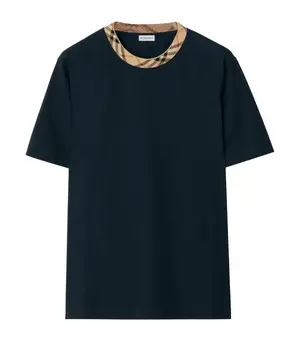 Burberry Cotton Check-neckline T-shirt - Navy