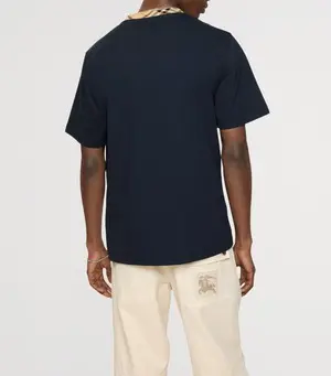 Burberry Cotton Check-neckline T-shirt - Navy