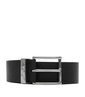 Burberry Leather Belt With Engraved Buckle - Black