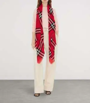 Burberry Wool Wide Check Scarf - Red
