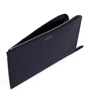 Smythson Panama Leather Slim Pouch - Blue