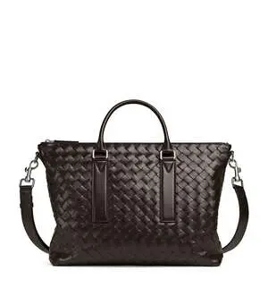 Bottega Veneta Leather Intrecciato Briefcase - Brown
