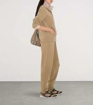 Burberry Cashmere-blend Zip-up Hoodie - Beige