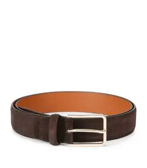 Santoni Suede Belt With Square Buckle - Brown
