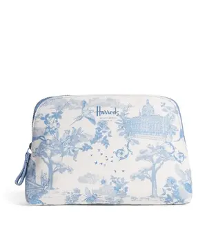 Harrods Toile Half Moon Cosmetic Bag Blue