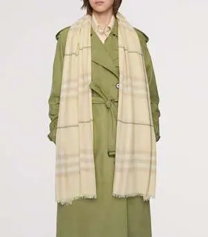 Burberry Wool Wide Check Scarf - Yellow