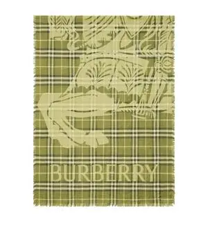 Burberry Wool-silk Wide Ekd Check Scarf - Green