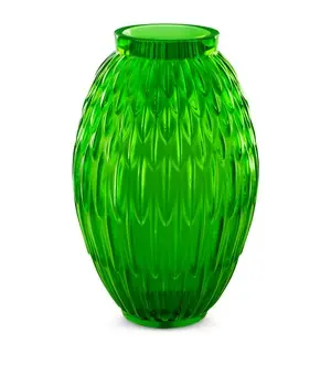 Lalique Crystal Plumes Vase - Green