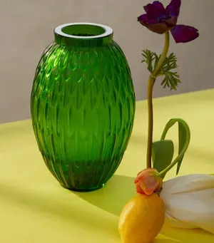 Lalique Crystal Plumes Vase - Green